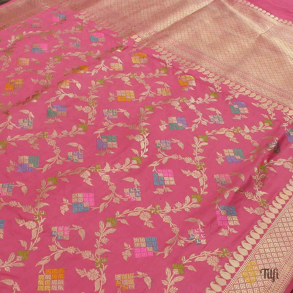 Light Gajri Pink Pure Katan Silk Banarasi Handloom Saree - Tilfi
