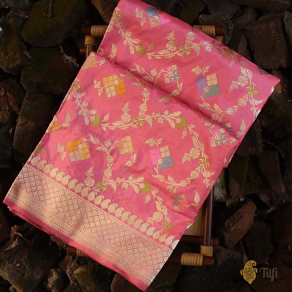 Light Gajri Pink Pure Katan Silk Banarasi Handloom Saree - Tilfi