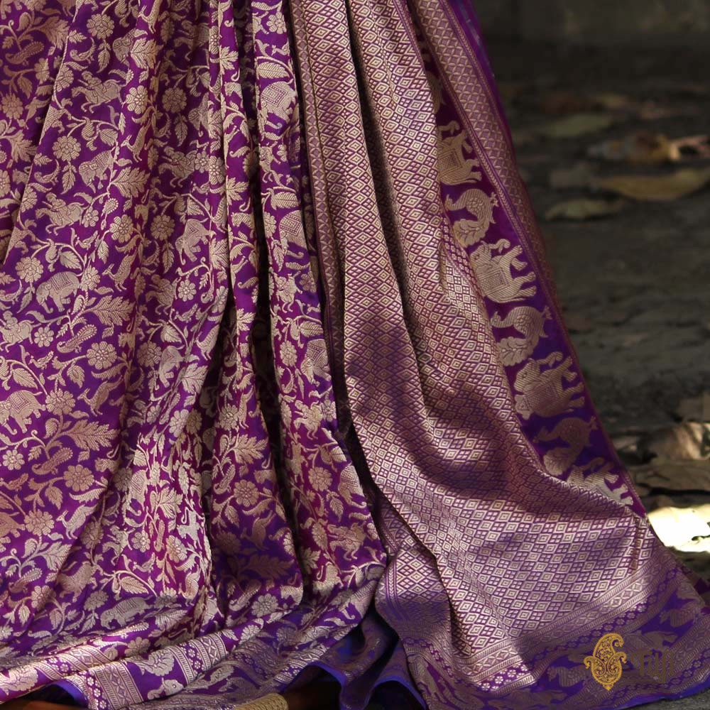 Royal Blue-Magenta Pure Katan Silk Banarasi Shikaargah Handloom Saree ...