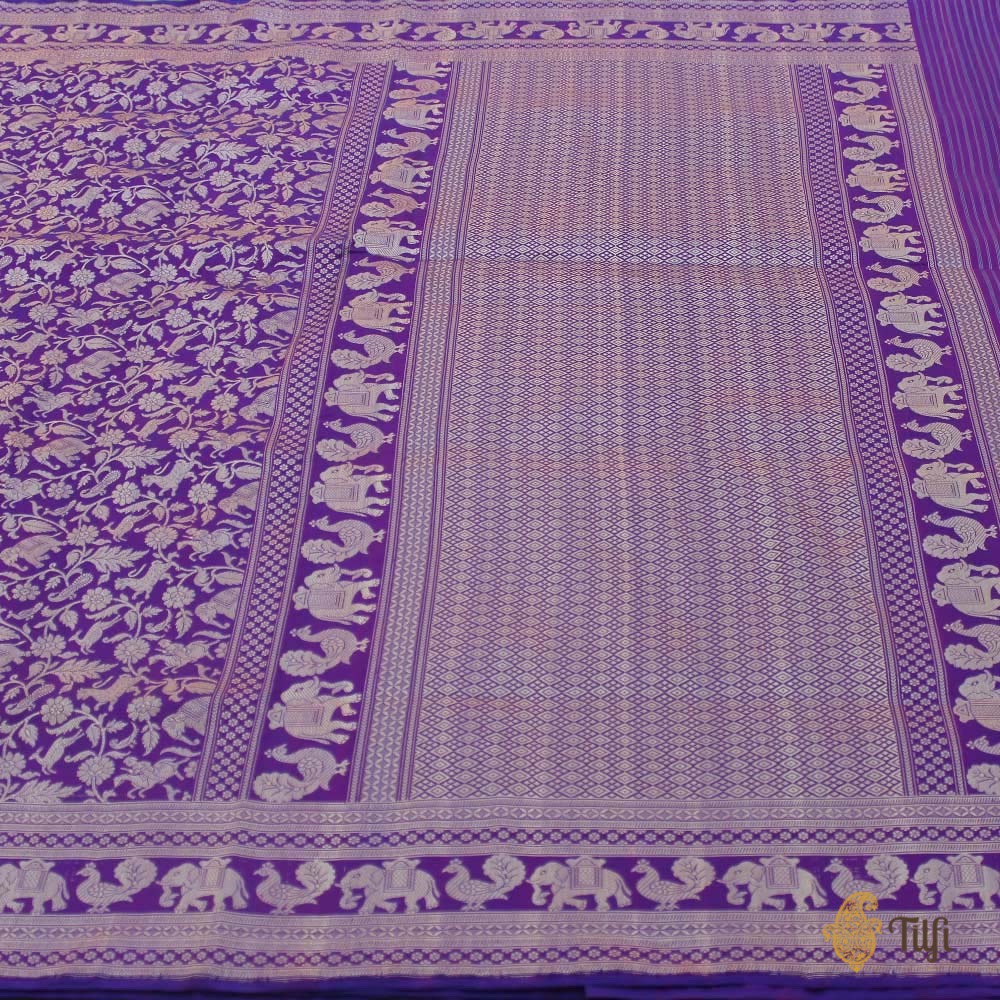 Royal Blue-Magenta Pure Katan Silk Banarasi Shikaargah Handloom Saree ...