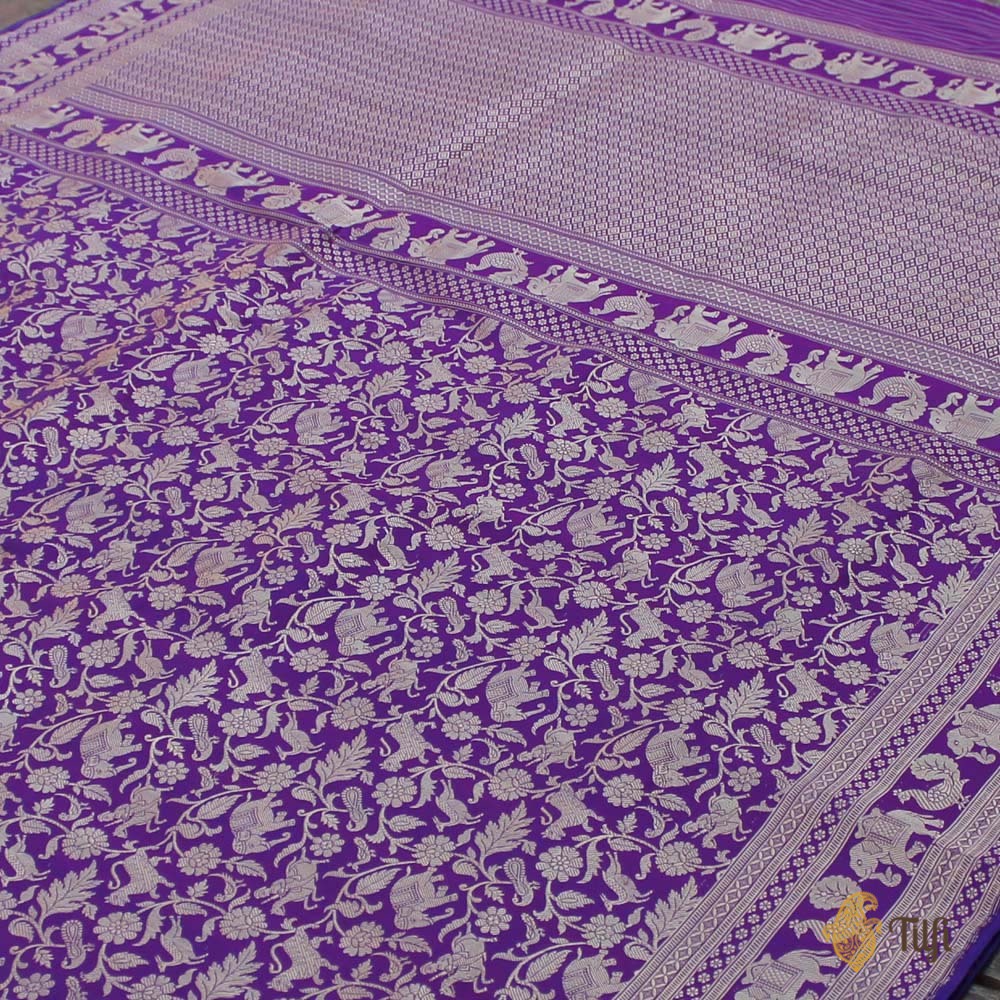 Royal Blue-Magenta Pure Katan Silk Banarasi Shikaargah Handloom Saree ...