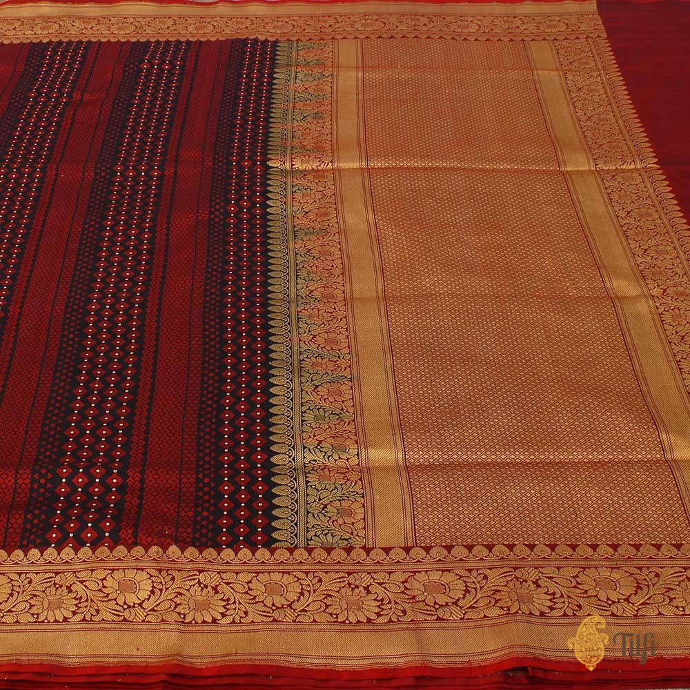 Black-Maroon Pure Katan Silk Banarasi Handloom Saree - Tilfi