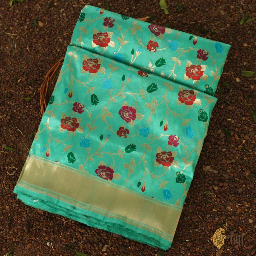 Ferozi Blue Pure Katan Silk Banarasi Handloom Saree - Tilfi