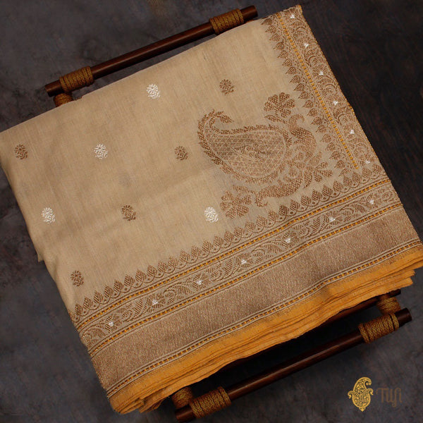 Tussar Colour Pure Tussar Silk Banarasi Handloom Saree - Tilfi