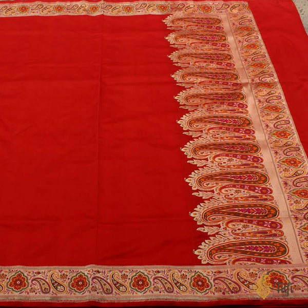 Red Pure Katan Silk Jamawar Banarasi Handloom Saree - Tilfi