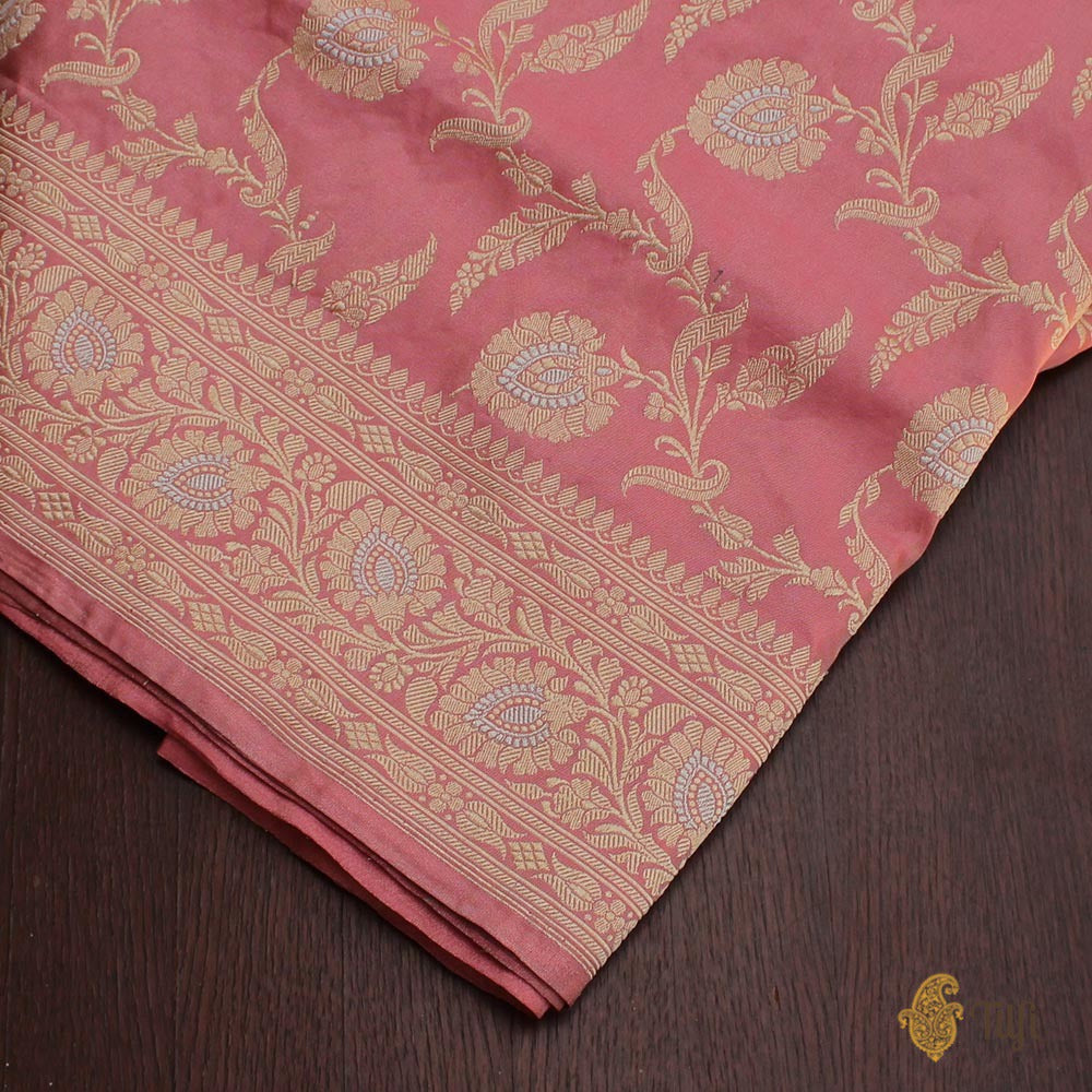 Gajri Pink Pure Katan Silk Tissue Banarasi Handloom Saree - Tilfi