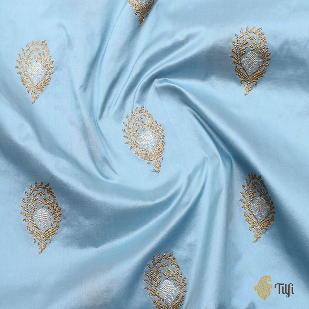 Light Blue Pure Katan Silk Handloom Banarasi Saree - Tilfi