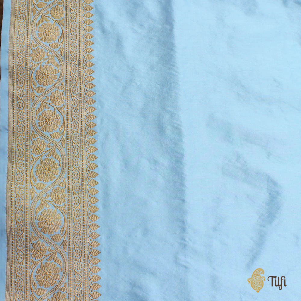 Light Blue Pure Katan Silk Handloom Banarasi Saree - Tilfi