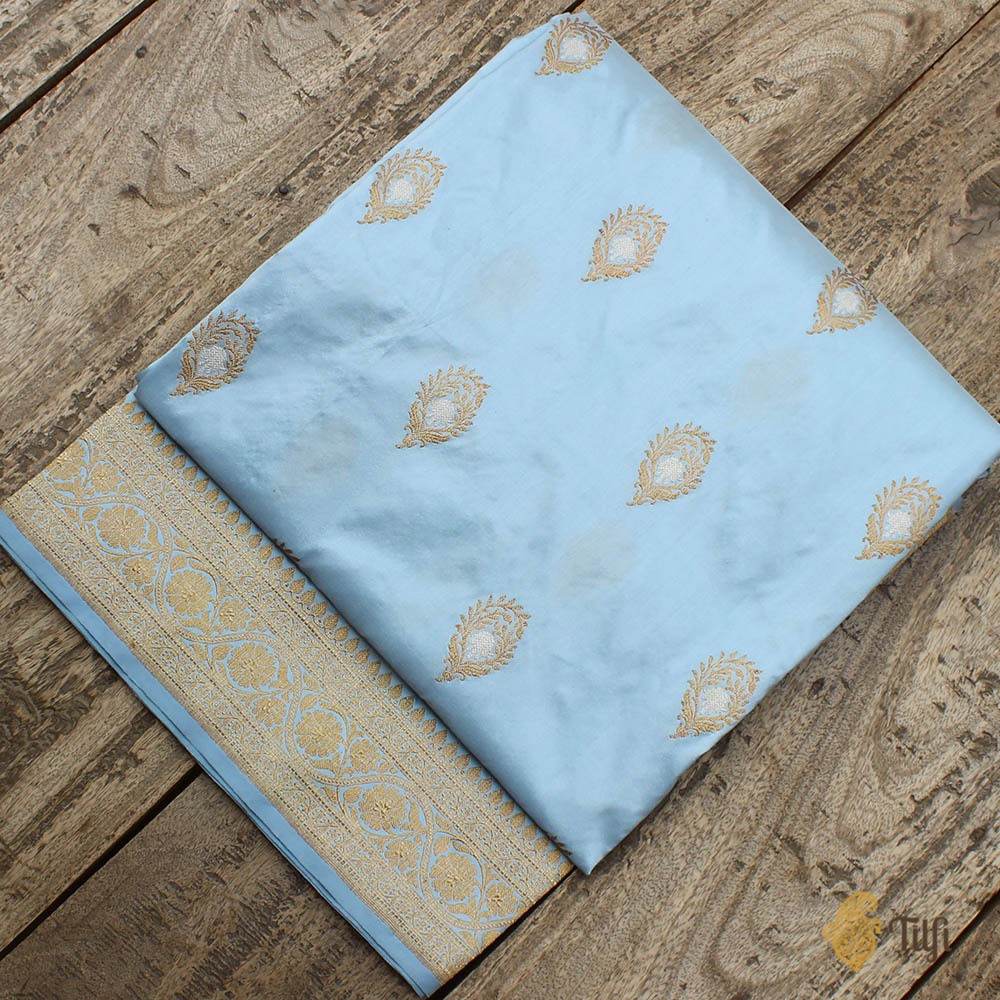 Light Blue Pure Katan Silk Handloom Banarasi Saree - Tilfi