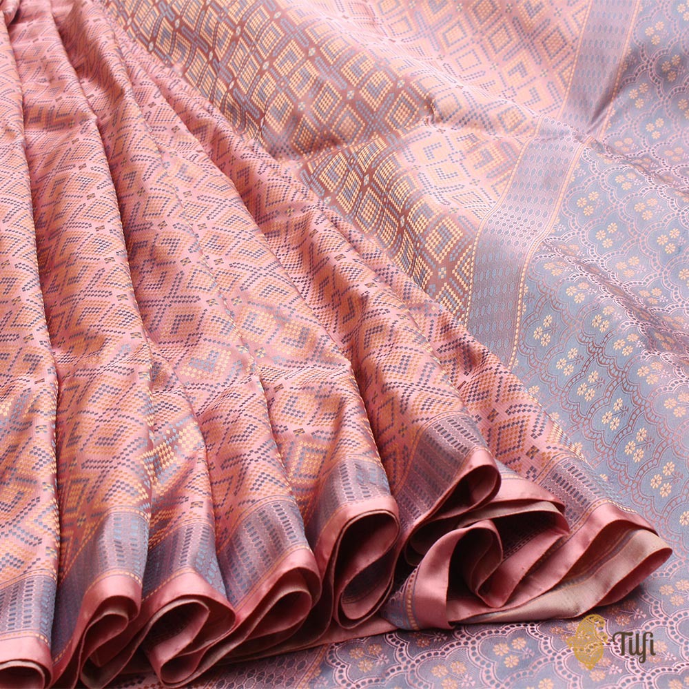 Gajri Pink Pure Soft Satin Banarasi Handloom Saree - Tilfi