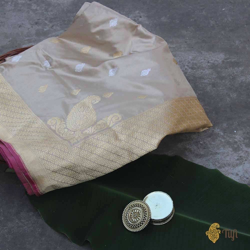 Tussar Colour Pure Katan Silk Banarasi Handloom Saree - Tilfi