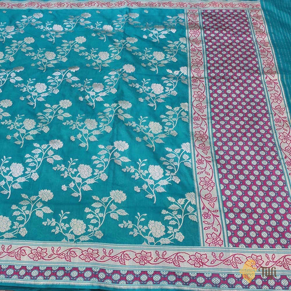 Ferozi Blue Pure Katan Silk Banarasi Handloom Saree - Tilfi
