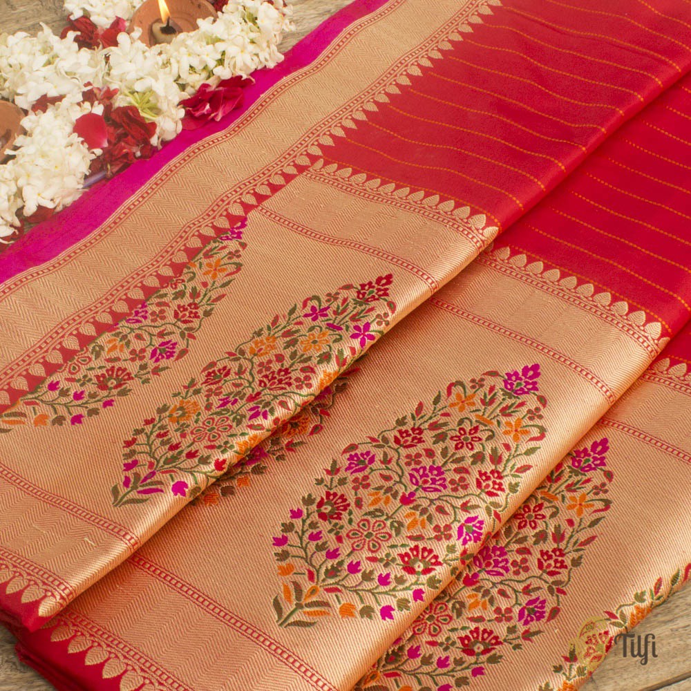 Red Pure Katan Silk Banarasi Handloom Saree - Tilfi