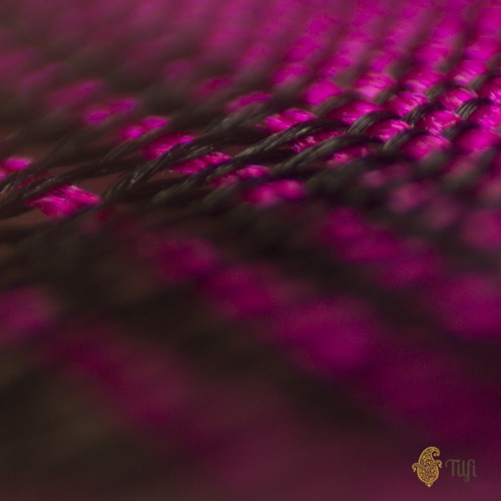 'Kashi' Black-Rani Pink Pure Katan Silk Banarasi Handloom Saree - Tilfi