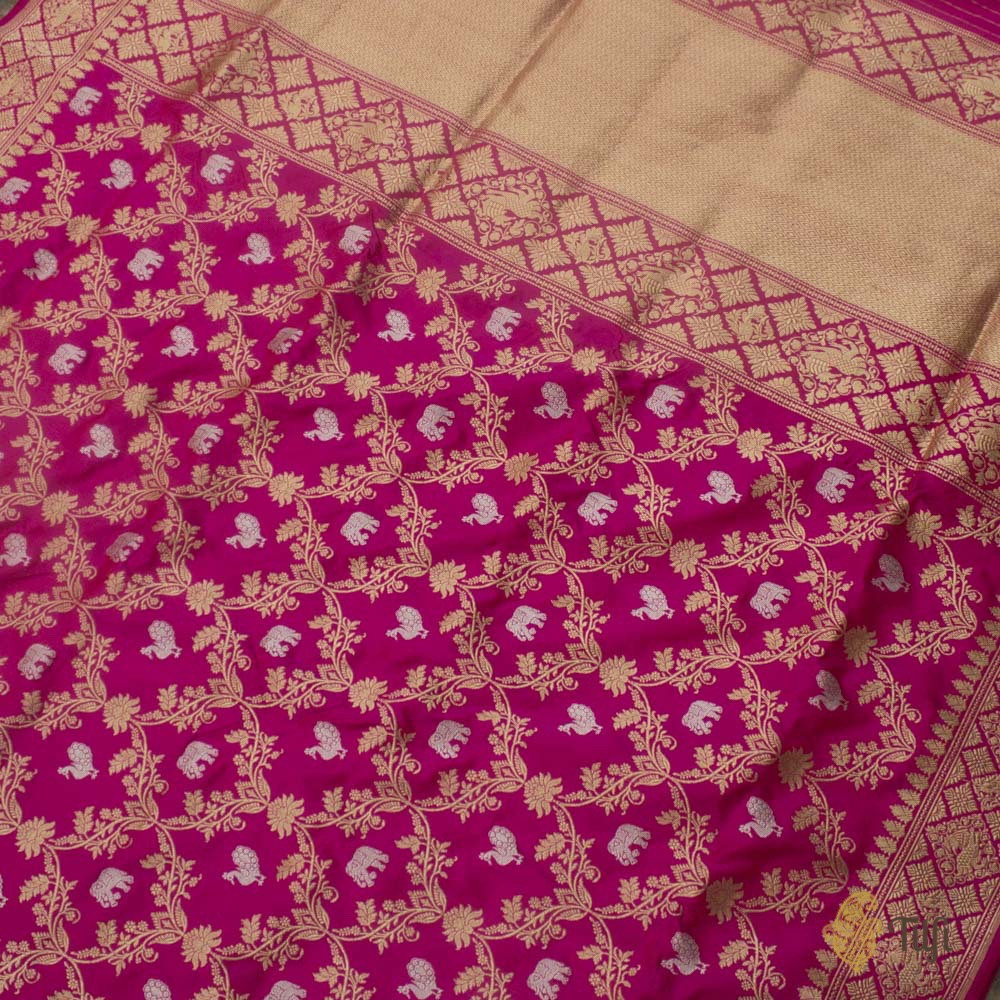 Red-Rani Pink Pure Katan Silk Banarasi Handloom Saree - Tilfi