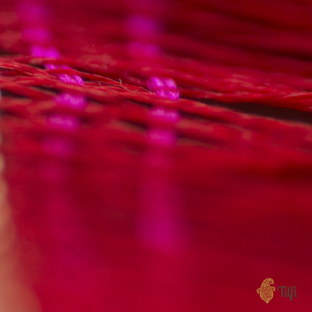 Red-Rani Pink Pure Katan Silk Banarasi Handloom Saree - Tilfi