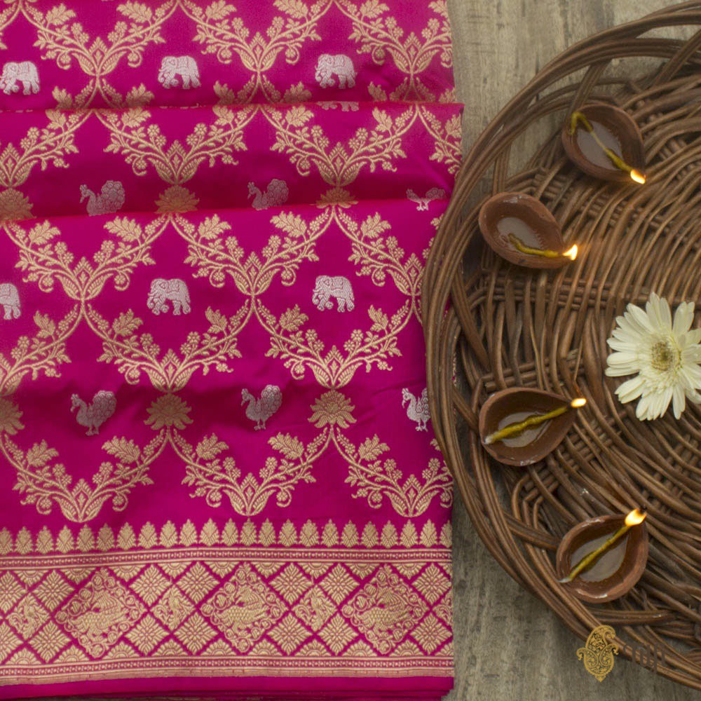 Red-Rani Pink Pure Katan Silk Banarasi Handloom Saree - Tilfi