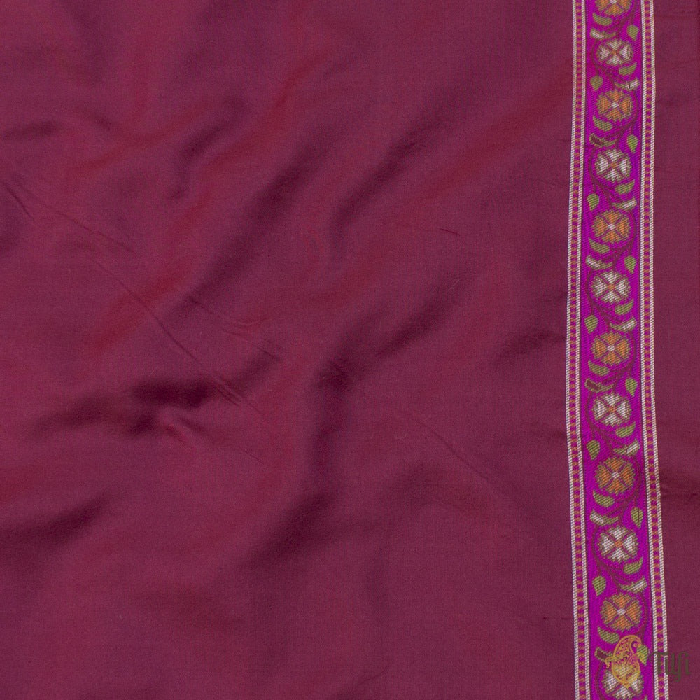 Dark Maroon Pure Katan Silk Tanchoi Jamawar Banarasi Handloom Saree - Tilfi