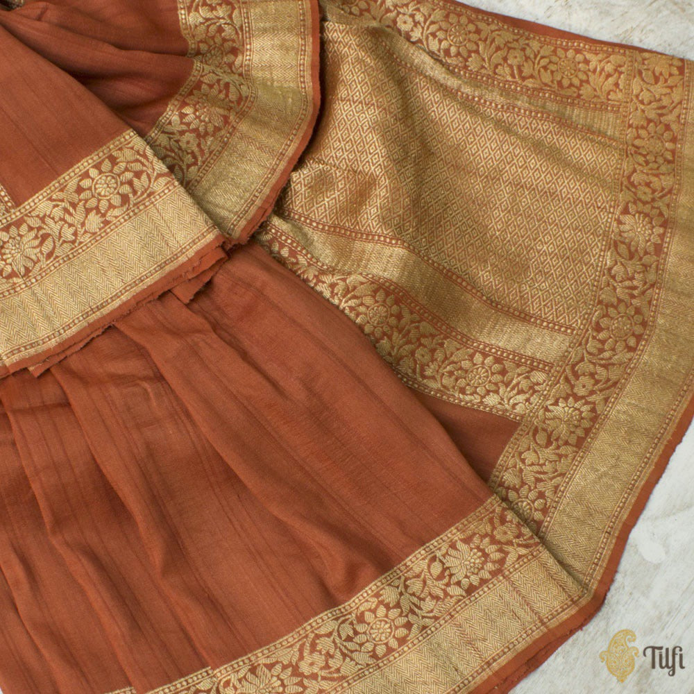Rust Orange Pure Tussar Georgette Silk Banarasi Handloom Saree - Tilfi