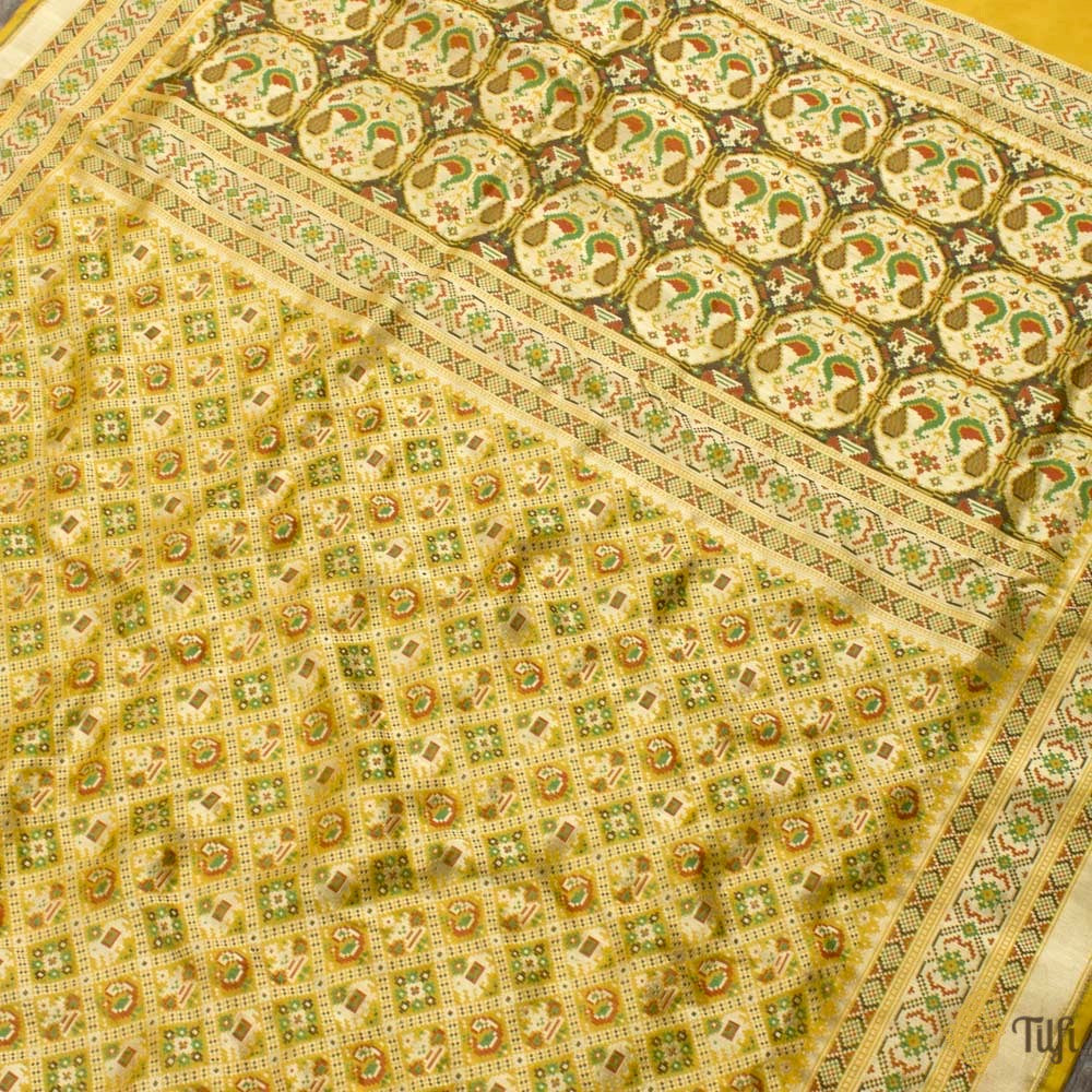 Yellow Pure Katan Silk Banarasi Handloom Patola Saree - Tilfi