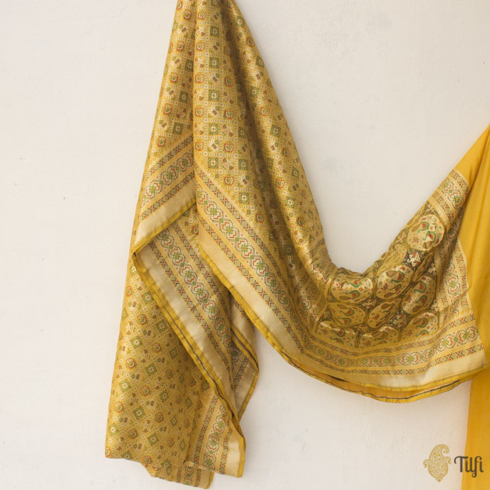 Yellow Pure Katan Silk Banarasi Handloom Patola Saree - Tilfi