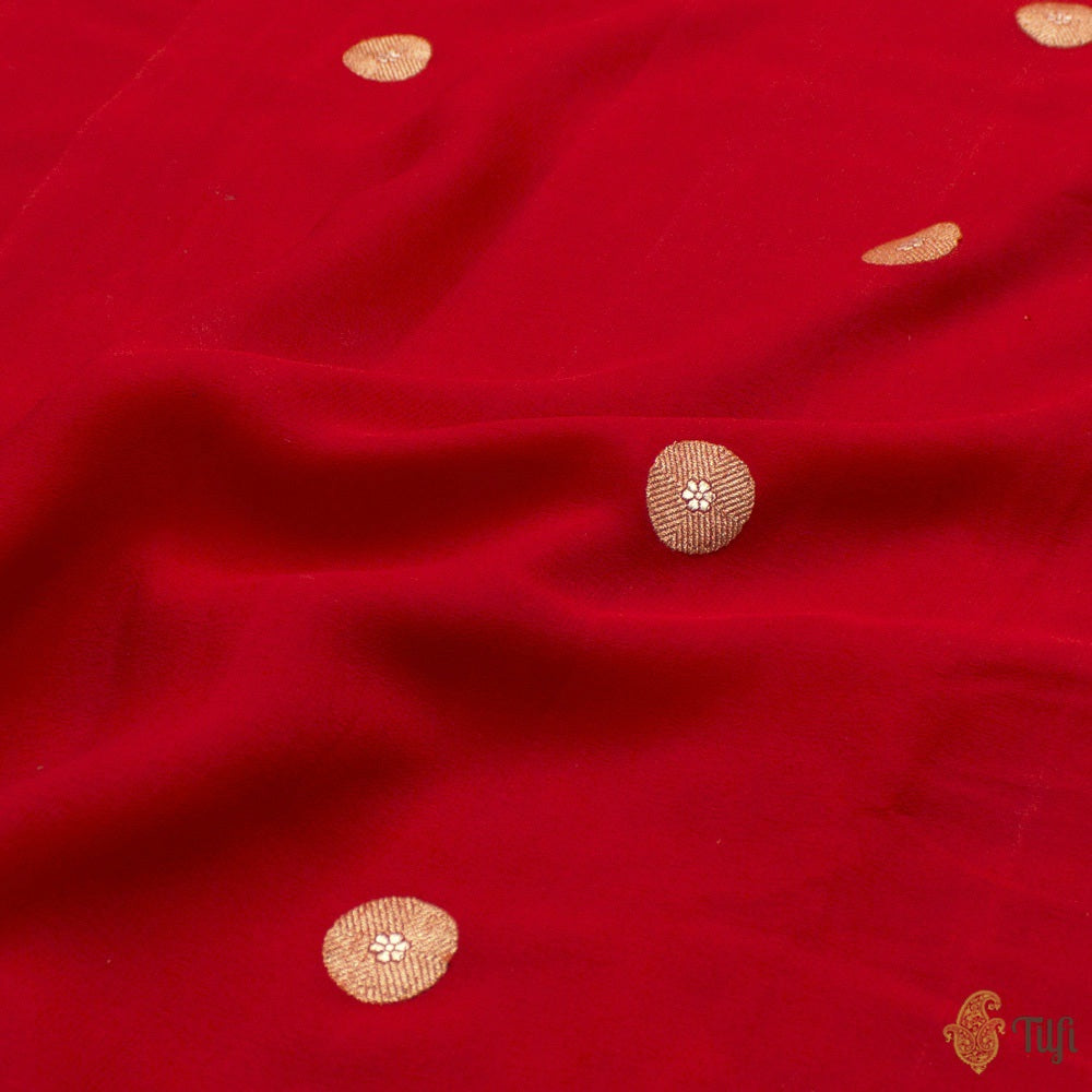 Reddish Maroon Pure Georgette Banarasi Handloom Saree - Tilfi