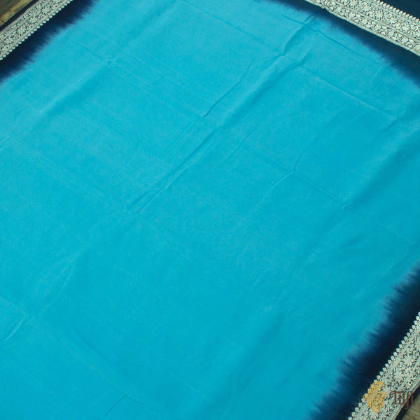 Ferozi Blue-Indigo Blue Pure Khaddi Georgette Banarasi Handloom Saree ...