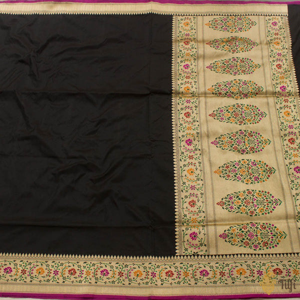 Pre-Order: Black Pure Katan Silk Banarasi Handloom Saree - Tilfi