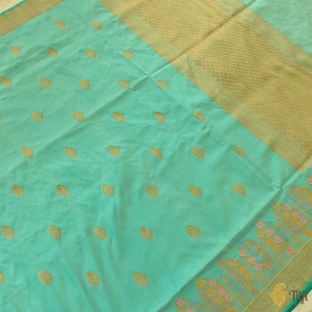 Ferozi Blue Pure Katan Silk Banarasi Handloom Saree - Tilfi