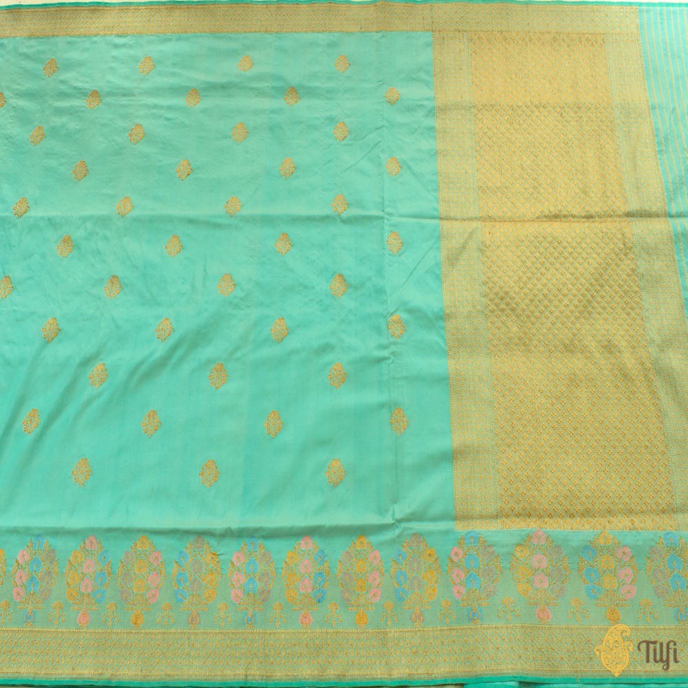 Ferozi Blue Pure Katan Silk Banarasi Handloom Saree - Tilfi