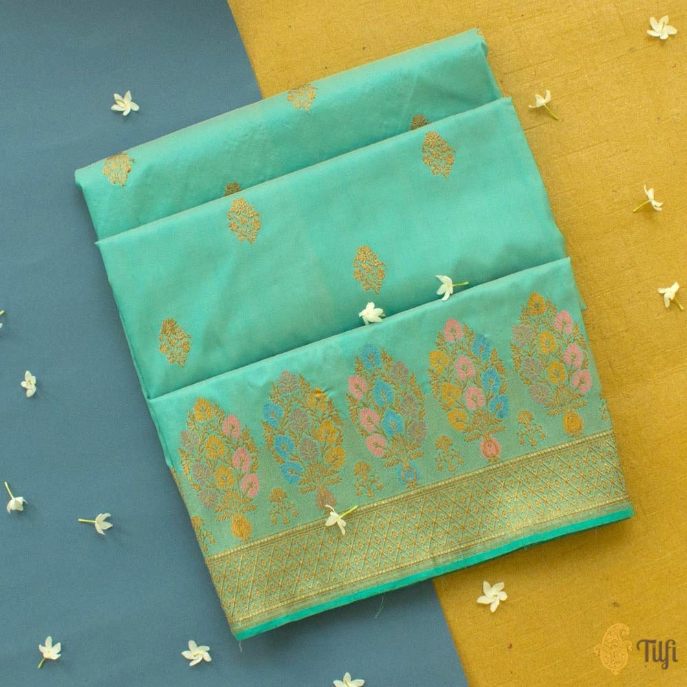 Ferozi Blue Pure Katan Silk Banarasi Handloom Saree - Tilfi