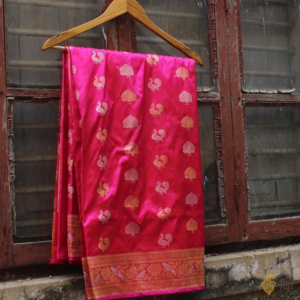 Light Orange-Gulabi Pink Pure Katan Silk Banarasi Handloom Saree - Tilfi