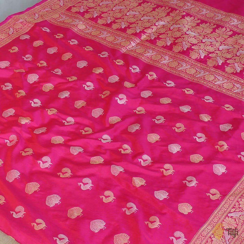 Light Orange-Gulabi Pink Pure Katan Silk Banarasi Handloom Saree - Tilfi