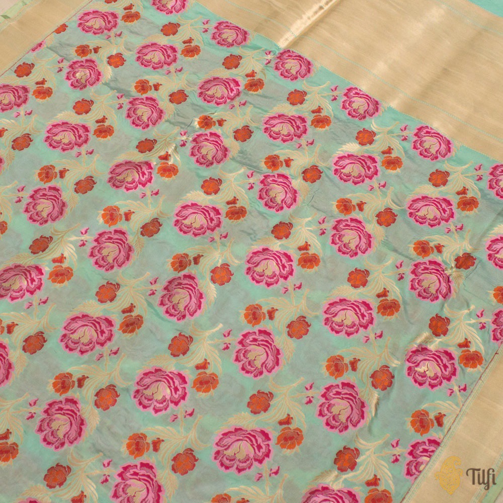 Light Blue Pure Katan Silk Banarasi Handloom Saree - Tilfi