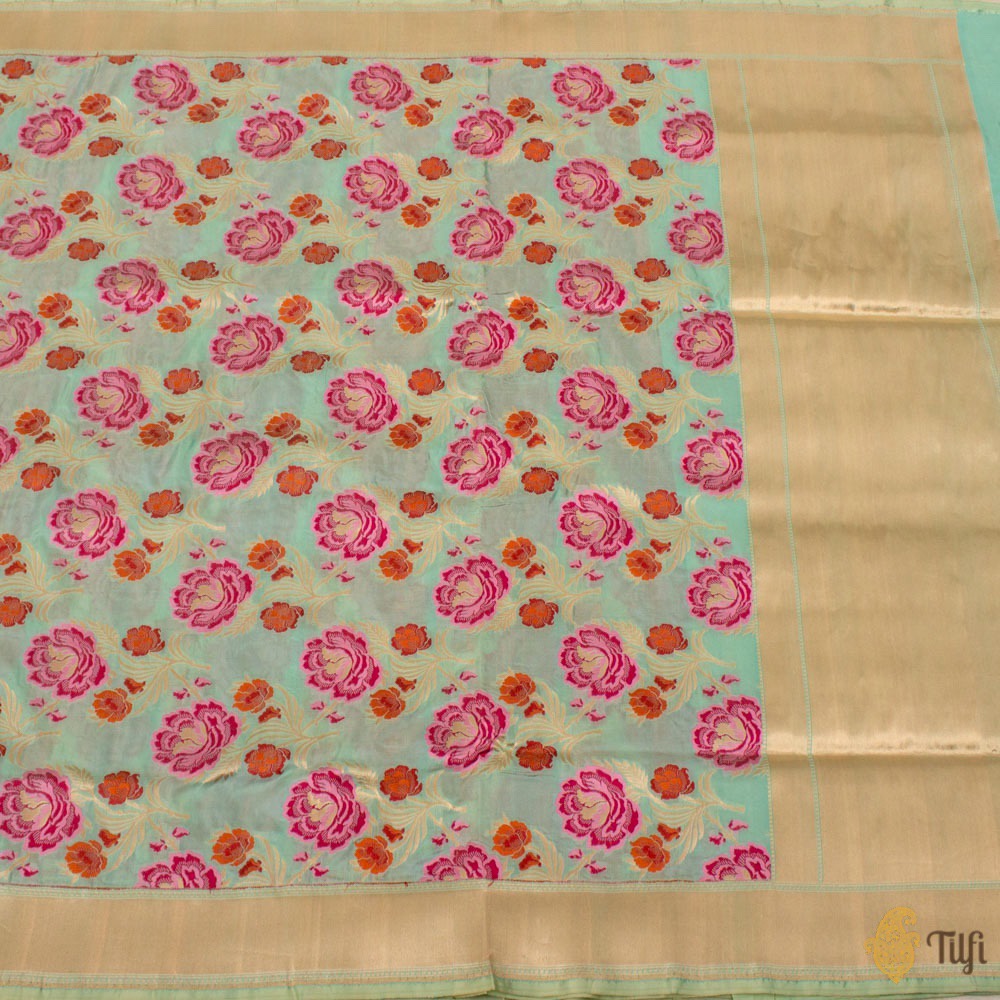 Light Blue Pure Katan Silk Banarasi Handloom Saree - Tilfi