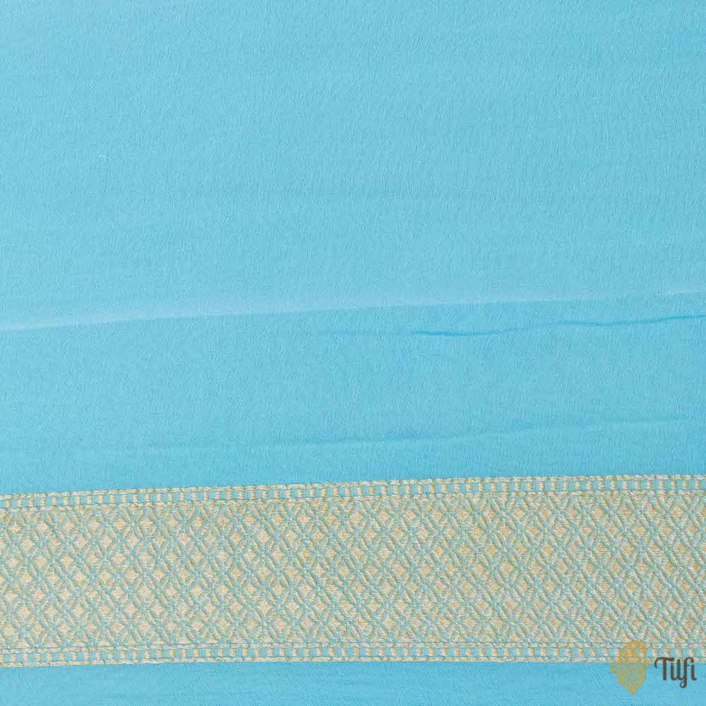 Firozi Blue Pure Khaddi Georgette Banarasi Handloom Saree - Tilfi