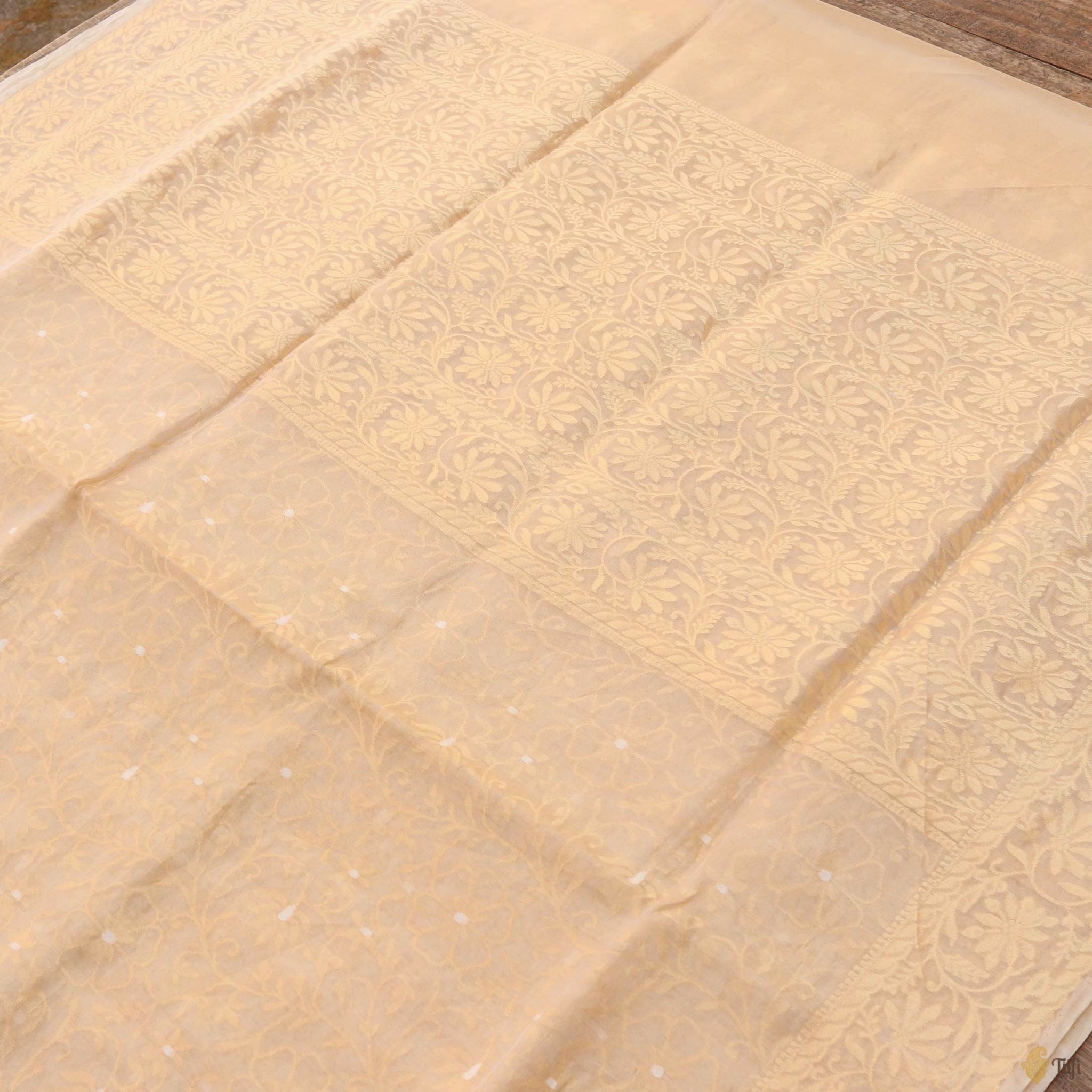 Light Gold Pure Kora Tissue Silk Banarasi Handloom Saree - Tilfi