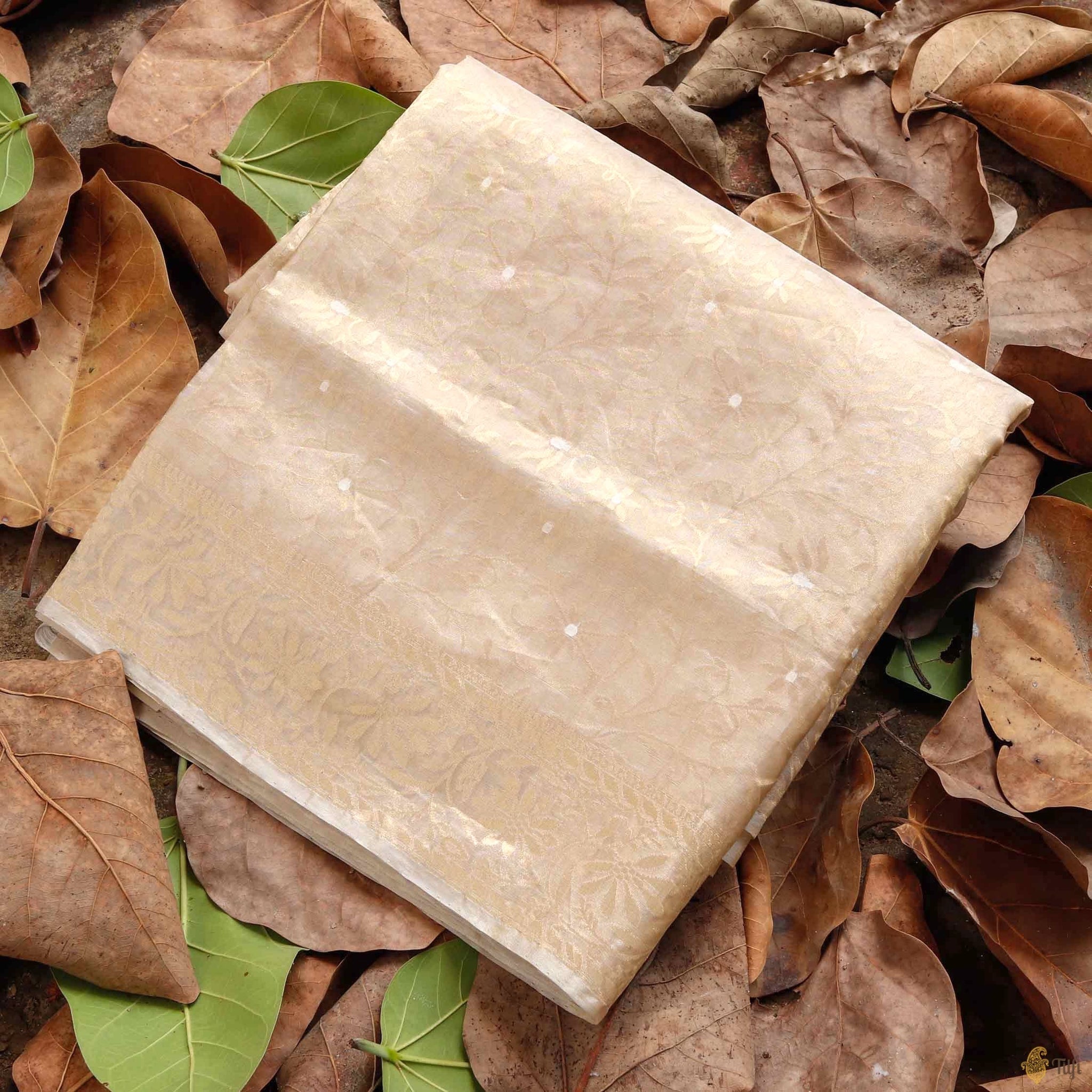 Light Gold Pure Kora Tissue Silk Banarasi Handloom Saree - Tilfi