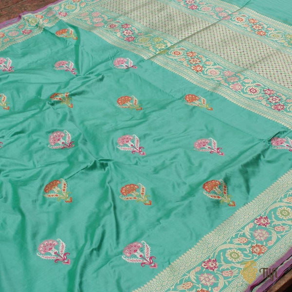 Ferozi Blue Pure Katan Silk Banarasi Handloom Saree - Tilfi