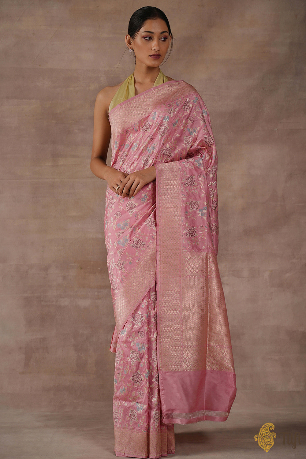 'The China Rose' Pink Pure Katan Silk Banarasi Handloom Saree - Tilfi