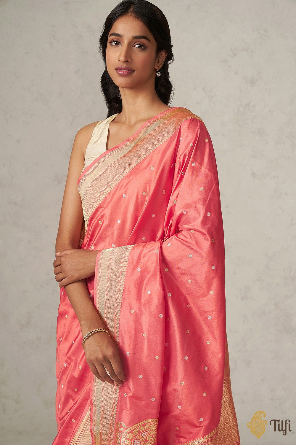 Coral Pink Pure Katan Silk Banarasi Handloom Saree - Tilfi