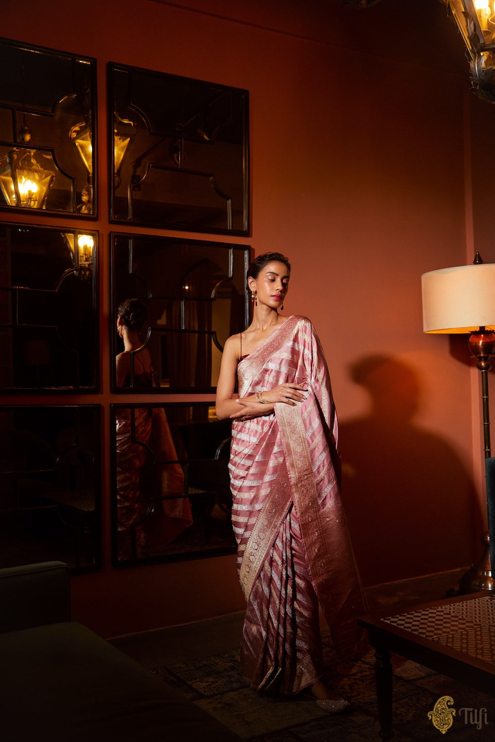 'Hasanthi' Rosy Pink Pure Katan Silk Banarasi Handloom Saree - Tilfi