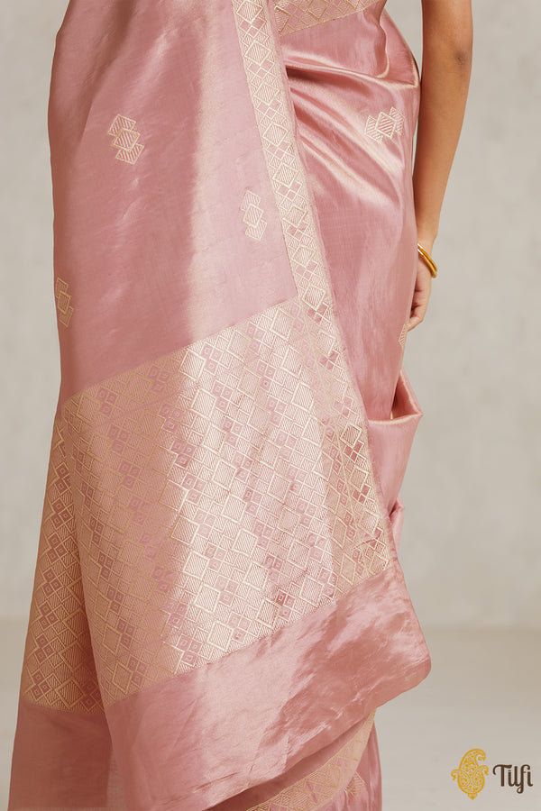 Pink-Gold Pure Ektara Silk Tissue Banarasi Handloom Saree - Tilfi