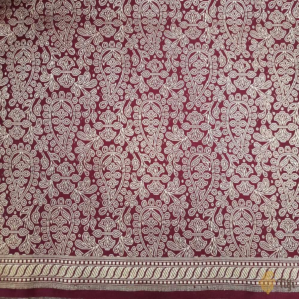 Deep Maroon Pure Soft Satin Silk Banarasi Handloom Saree - Tilfi