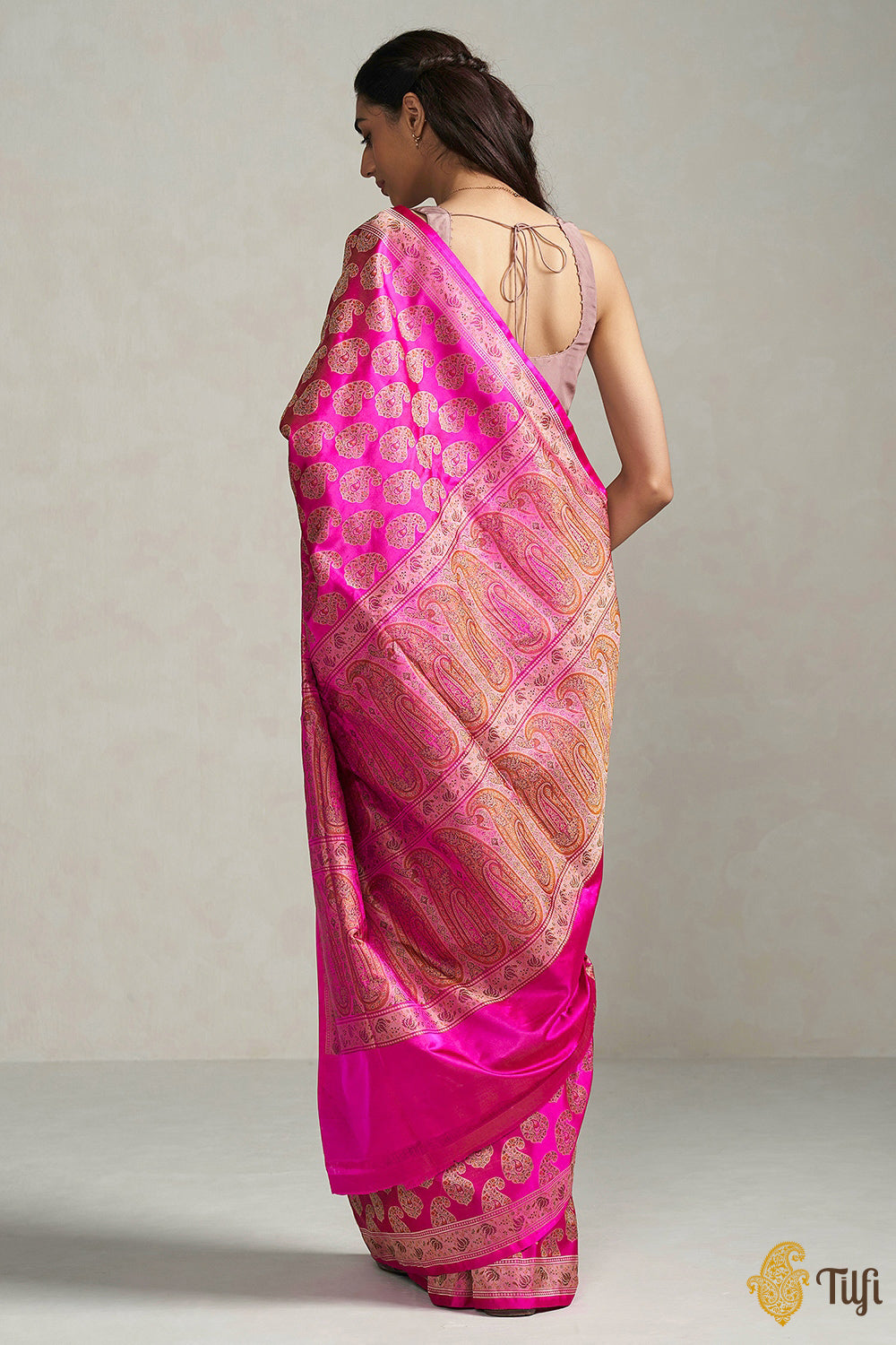 Rani Pink Pure Soft Satin Silk Tanchoi Jamawar Banarasi Handloom Saree ...