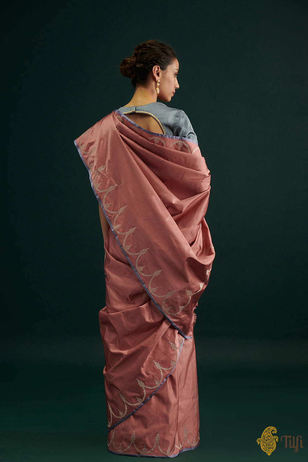Coral Pink Pure Satin Silk Banarasi Handloom Saree - Tilfi