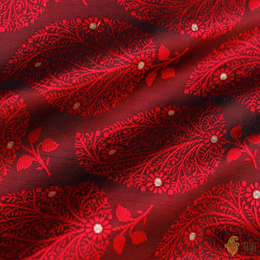Deep Maroon Pure Soft Satin Silk Banarasi Handloom Fabric - Tilfi