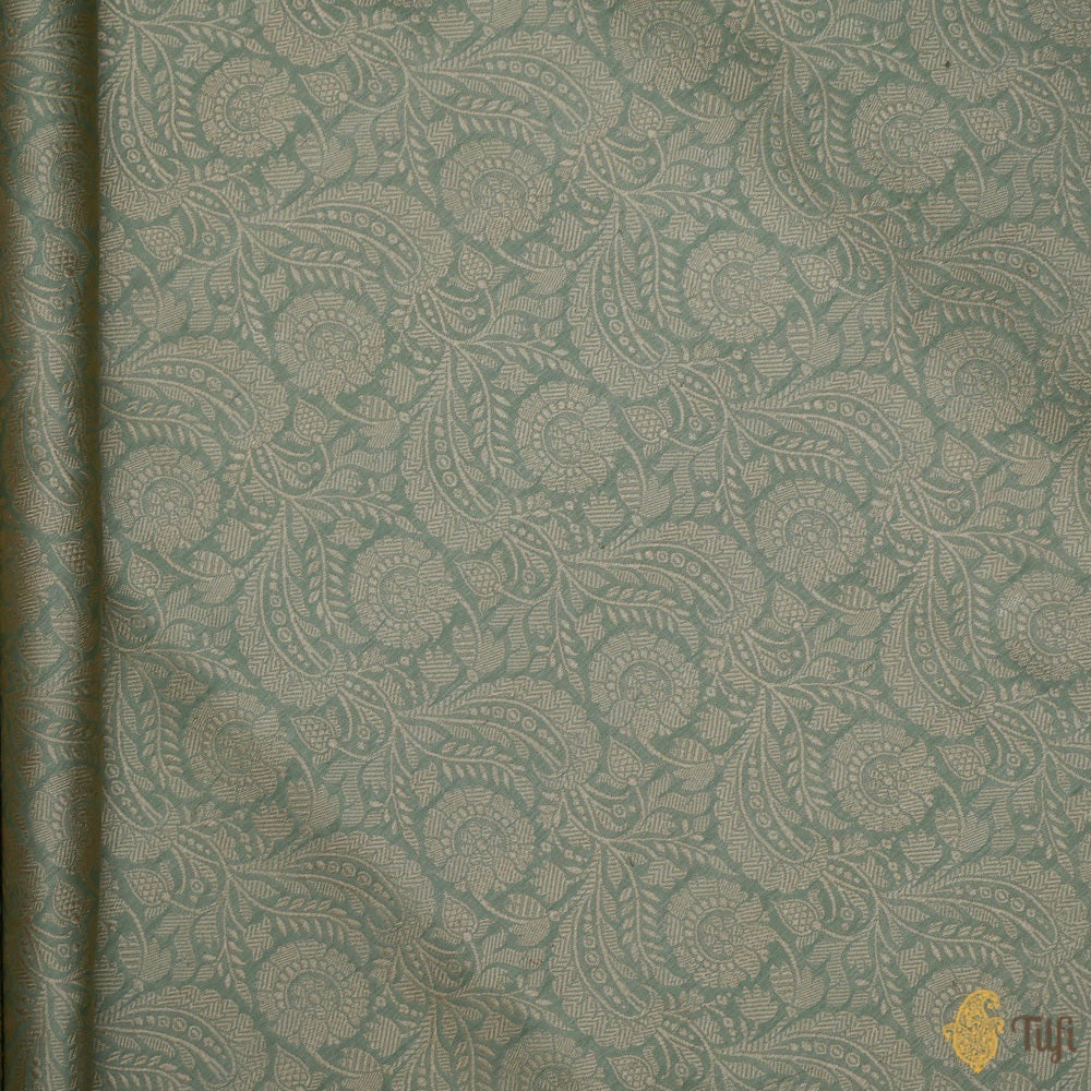 Lido Green Pure Katan Silk Banarasi Handloom Fabric - Tilfi