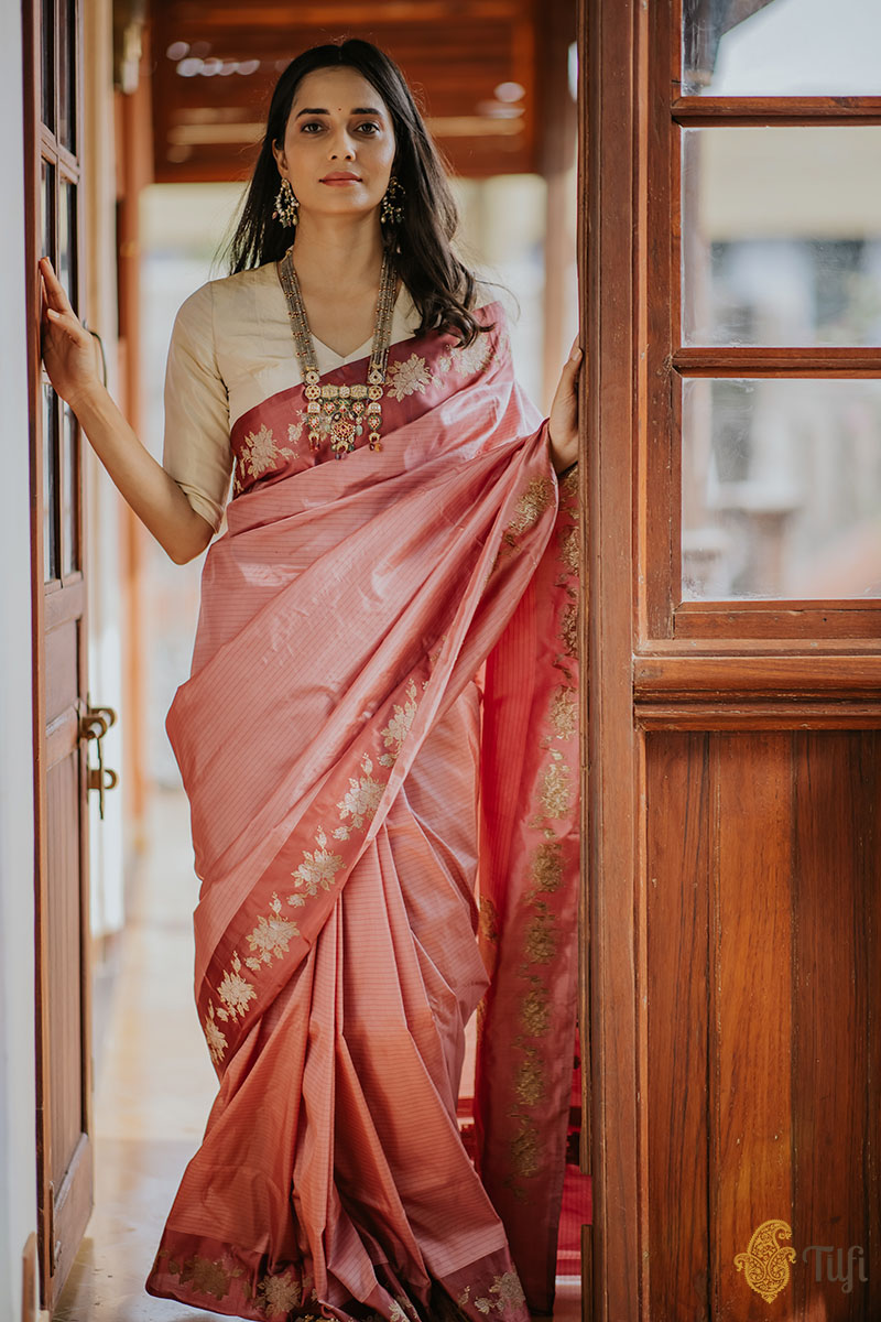 Gajri Pink Pure Katan Silk Banarasi Handloom Saree - Tilfi