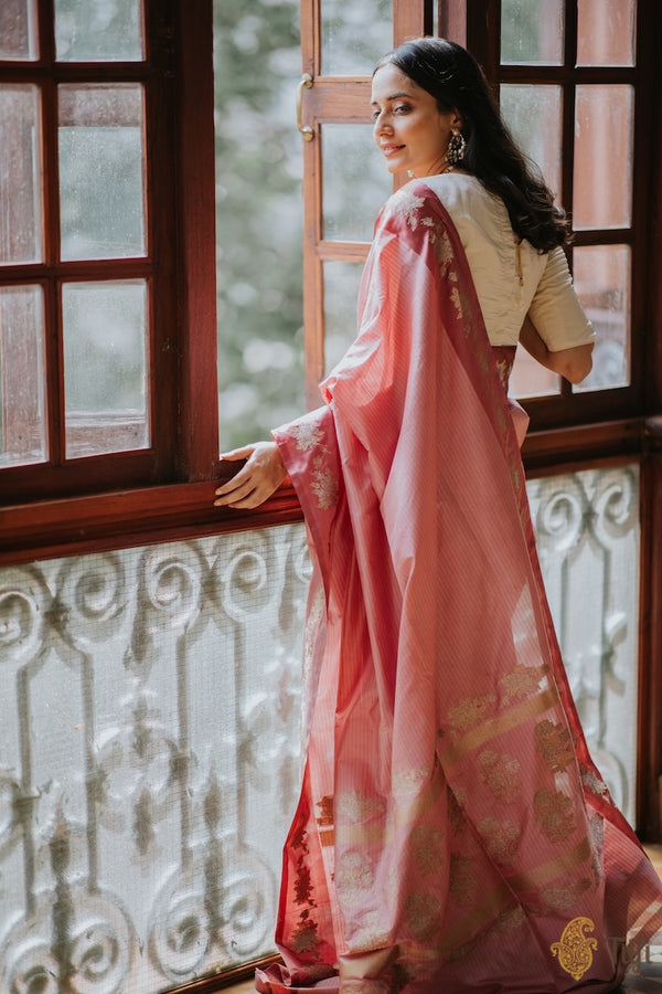 Gajri Pink Pure Katan Silk Banarasi Handloom Saree - Tilfi
